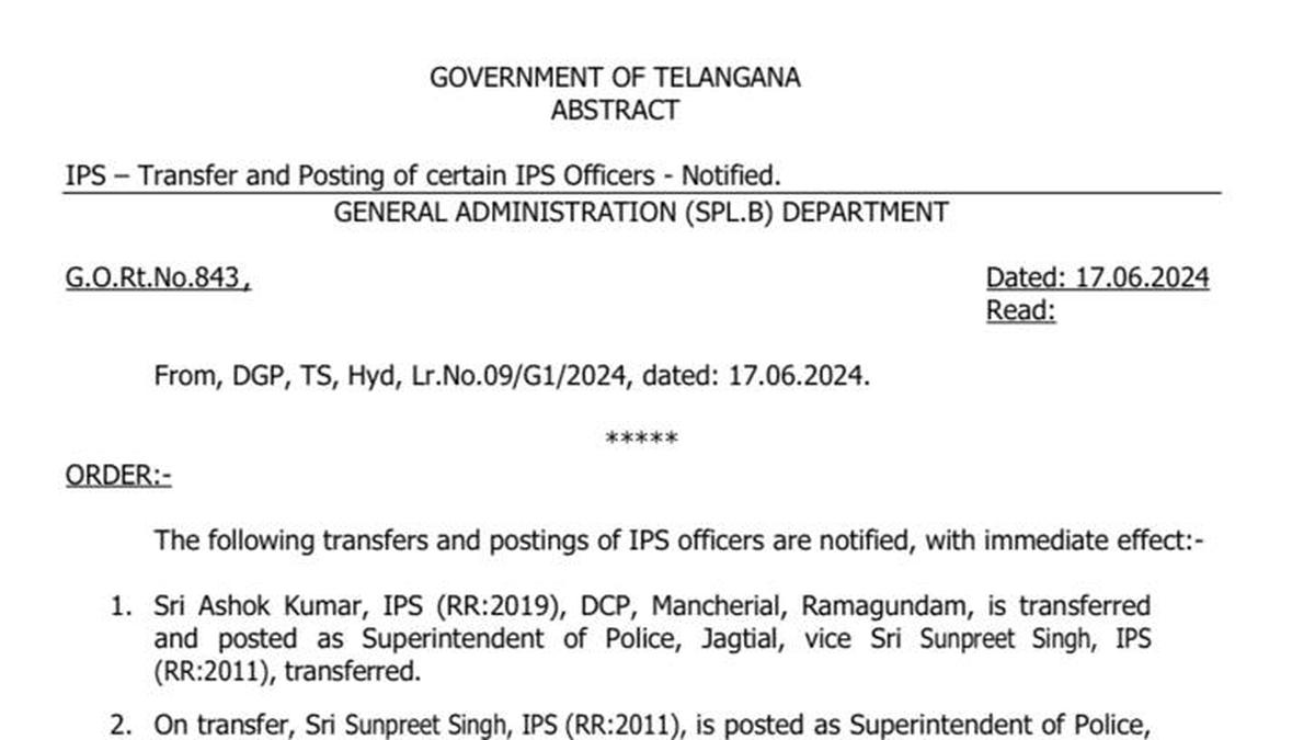 Telangana Govt transfers 28 IPS officers, gives them new postings - The Hindu